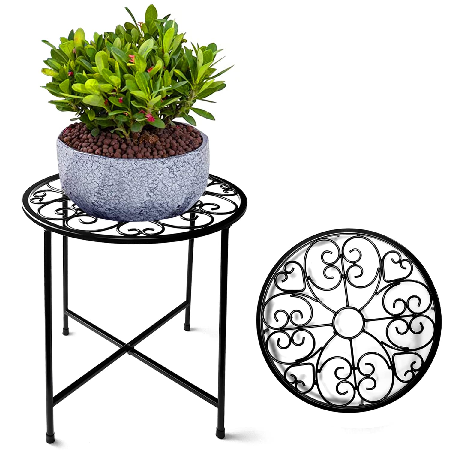Plant Stand Indoor Outdoor, 15" Tall Flower Pot Stand, Round Metal ...