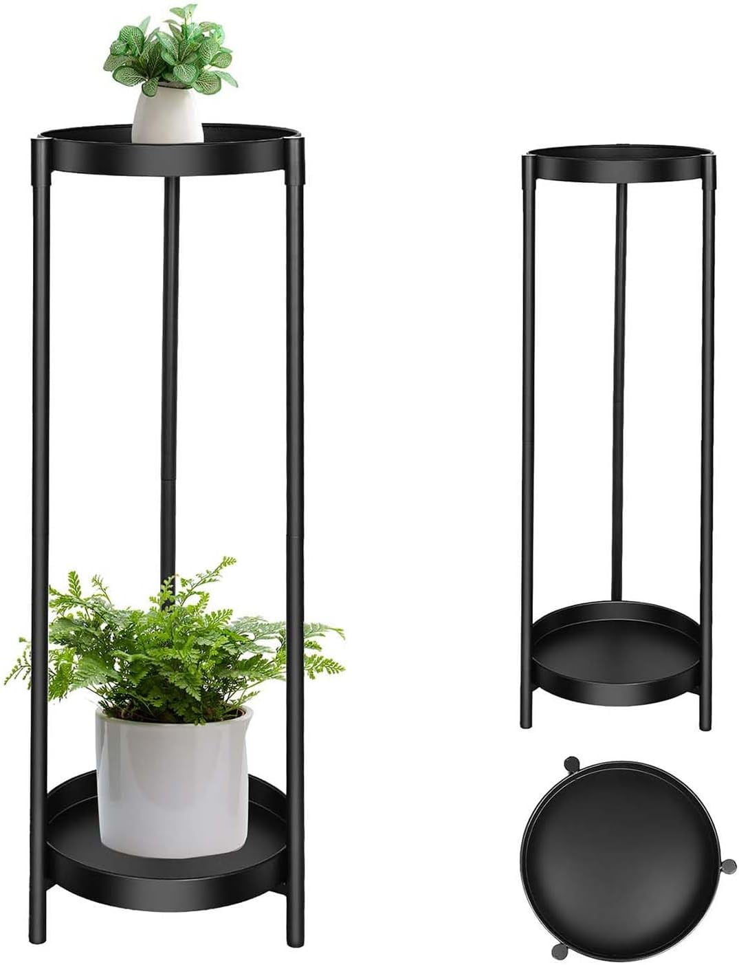 Plant Stand Indoor Outdoor, 2 Tier 24" Tall Black Flower Pot Plant ...