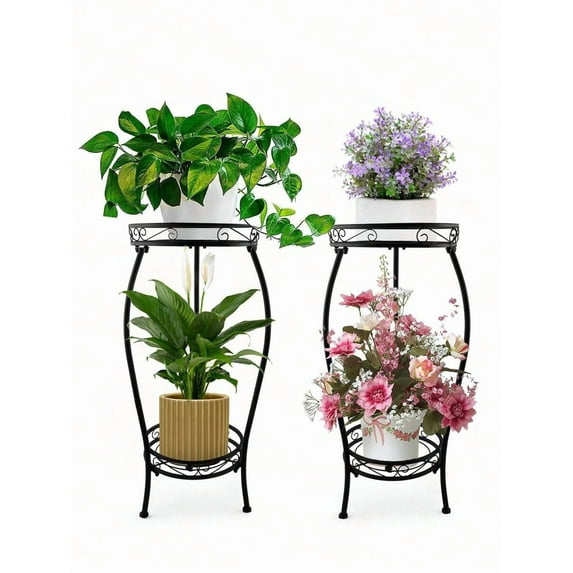Plant Stand Indoor Outdoor, 2 Tier Black Metal Tall Rustproof Multiple ...