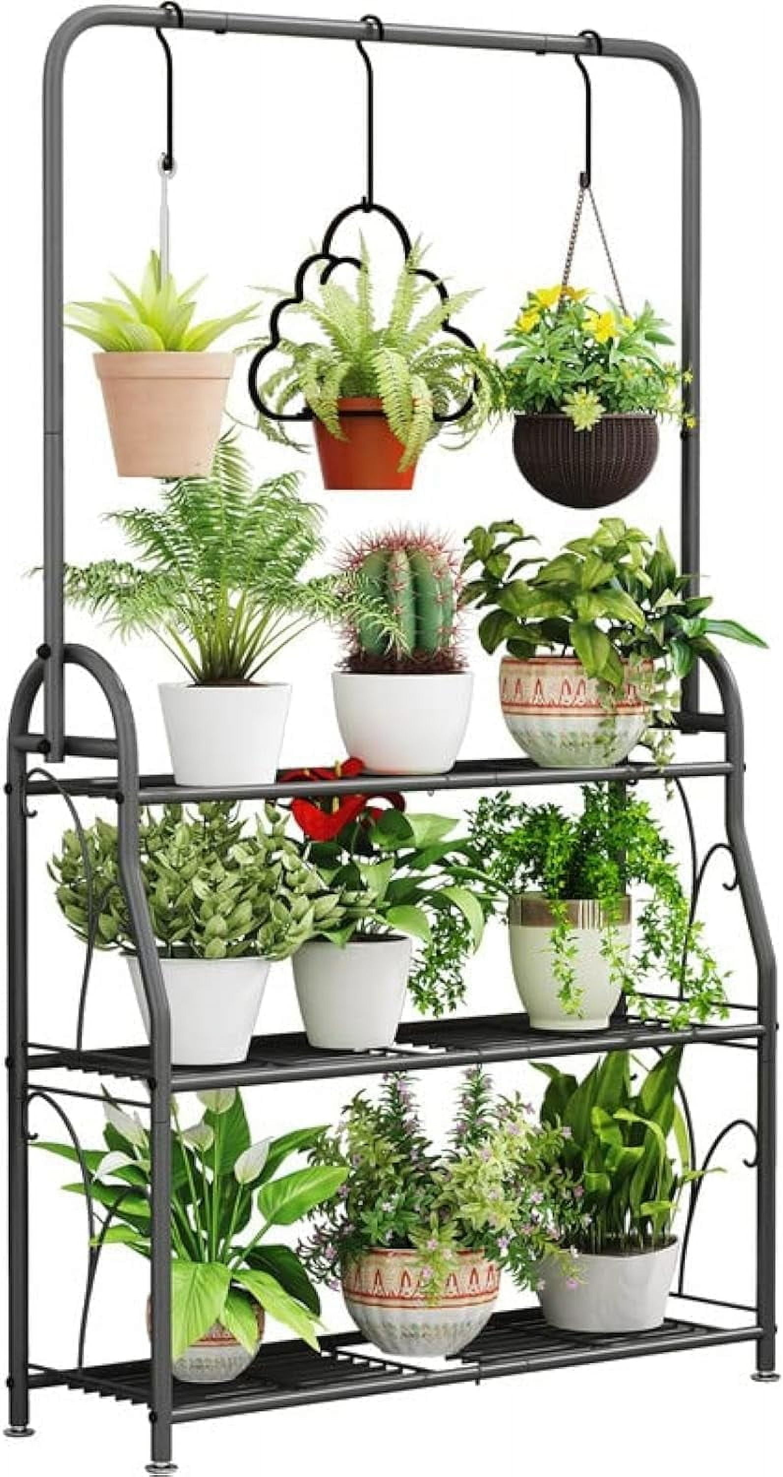 Plant Stand Indoor Outdoor 3 Tier Tall Corner Hanging Plant Shelf Metal ...