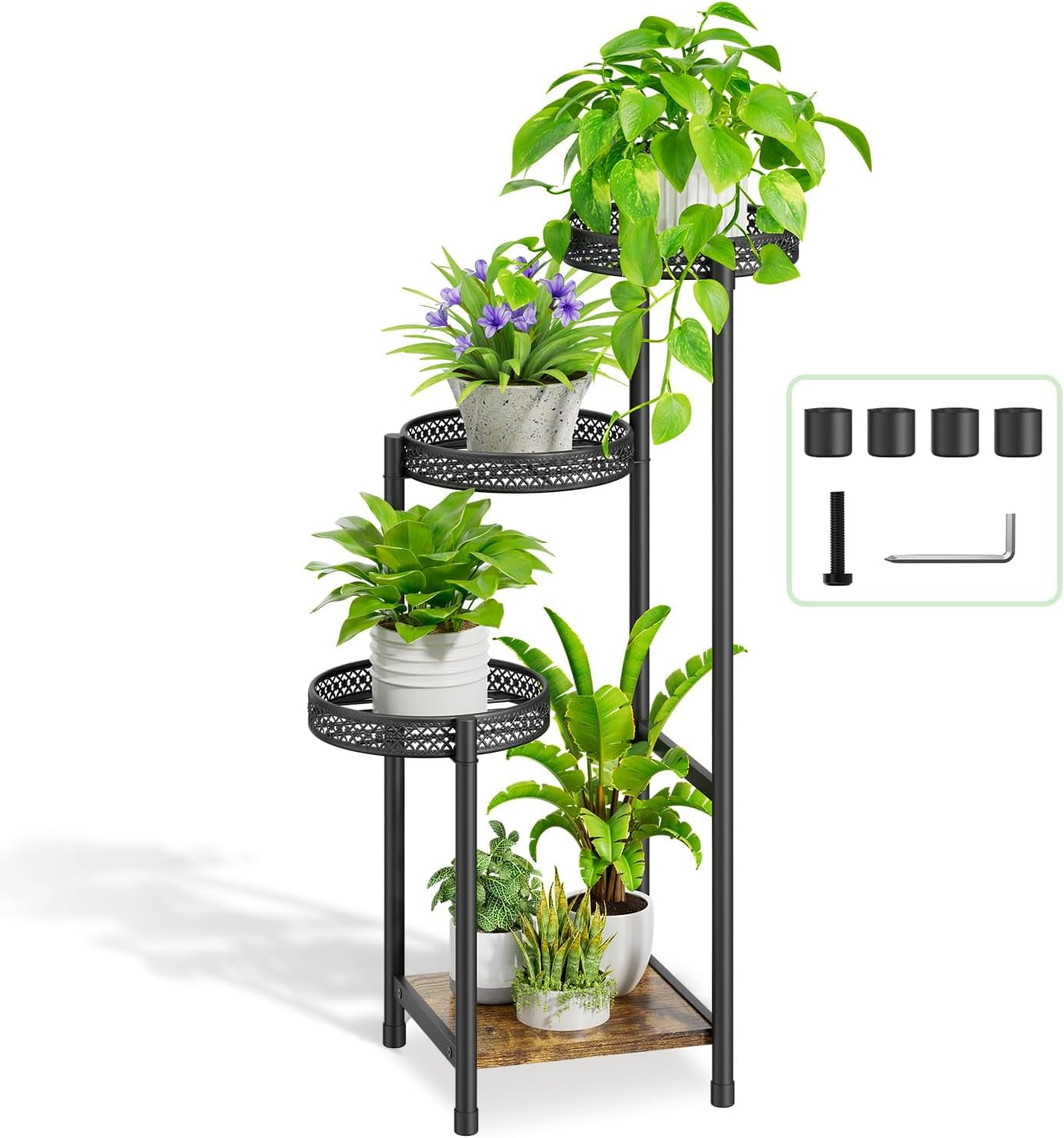 Plant Stand Indoor Outdoor, 4 Tier Metal Flower Pot Shelf Holder ...