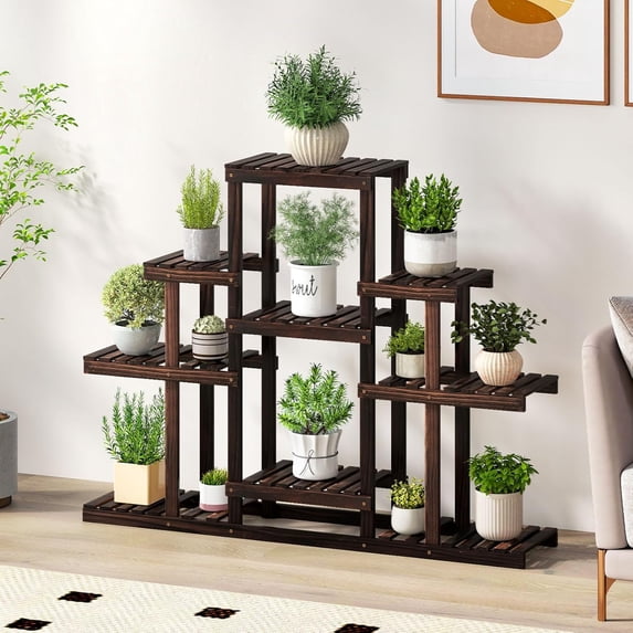 Plant Stand Indoor & Outdoor, 6 Tier Wood Flower Pot Stand for Multiple ...