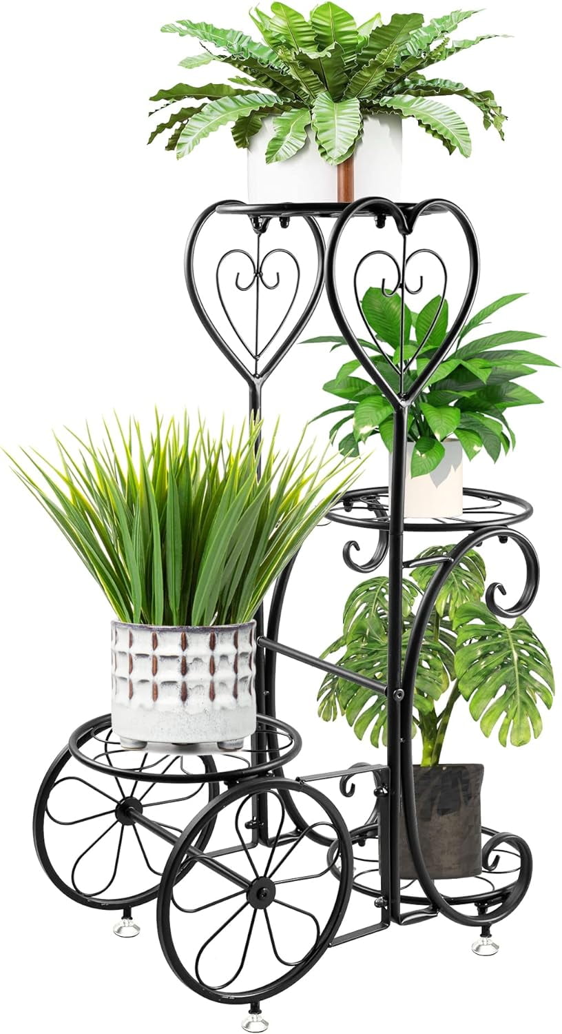 Plant Stand Indoor Outdoor, Metal 4 Tier Plant Shelf Flower Pot Holder ...