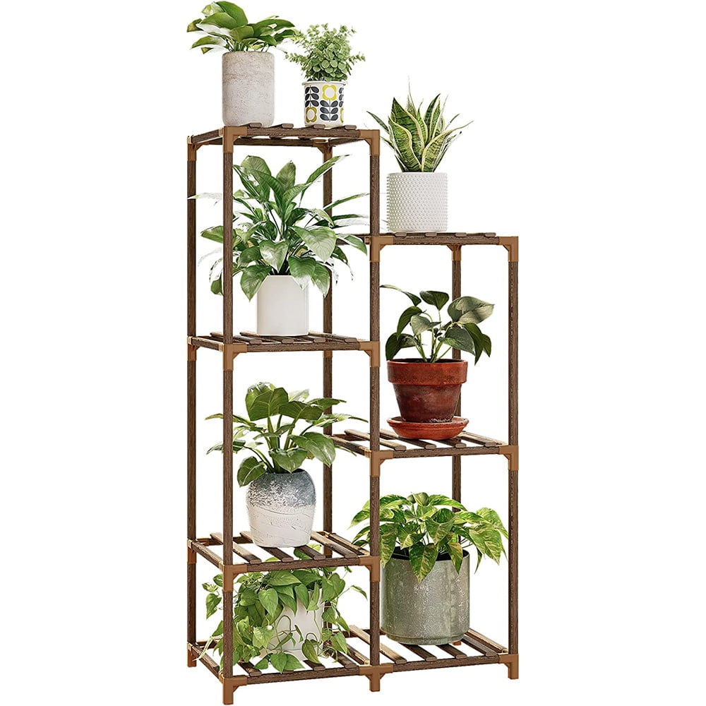 7 Tier Indoor Outdoor Plant Stand, Wooden Corner Planter Display Rack ...