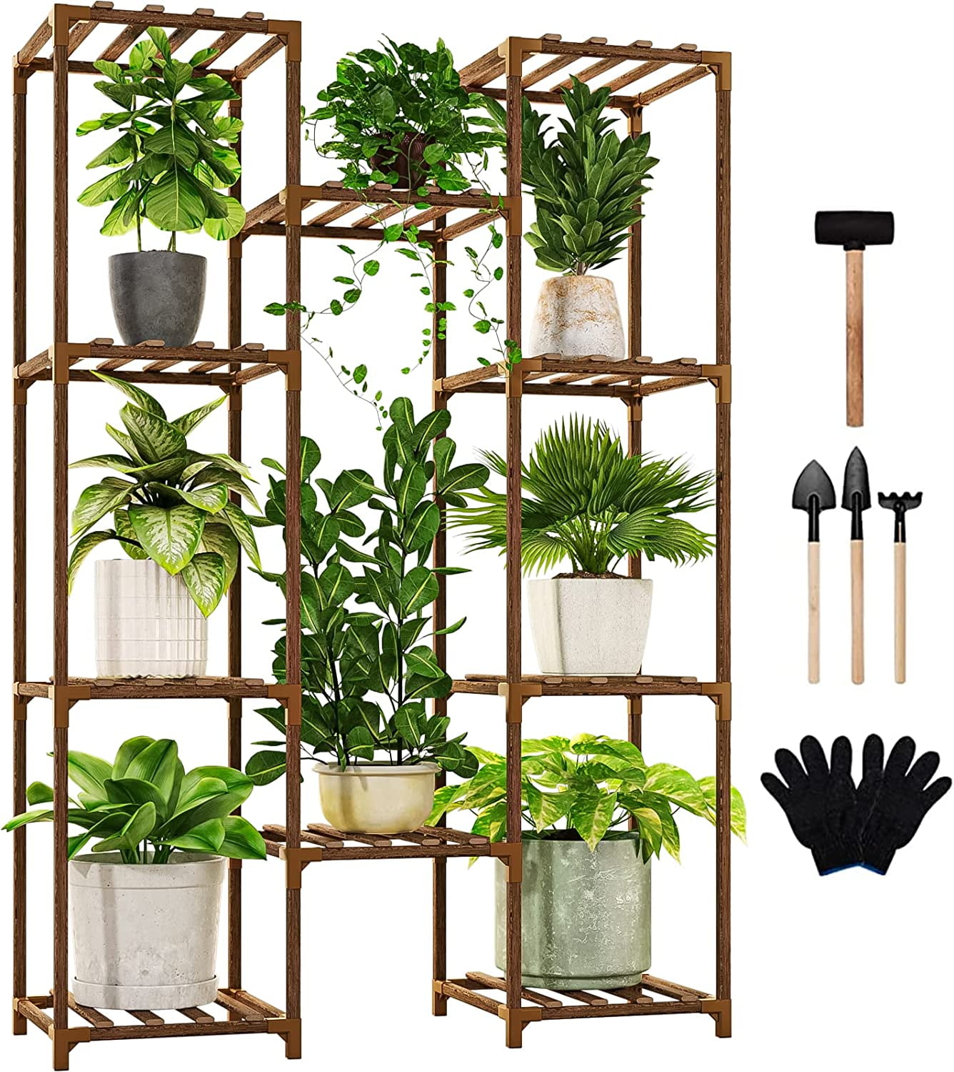 Outdoor Wooden Vertical Plant Stand for 11 Pots, Large Hanging Holder ...