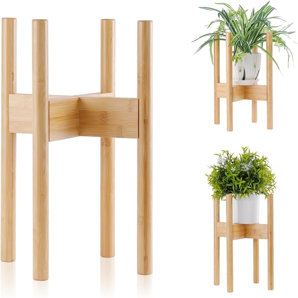 DEWEL 12.2 in x 1-Tier Brown Bamboo Four-Legged Design Plant Rack with Rust Resistant, 1 Count ...