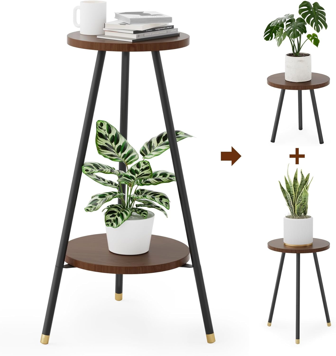 Plant Stand Indoor Tall: Corner Wood 2 Tier Plant Stand Mid Century ...