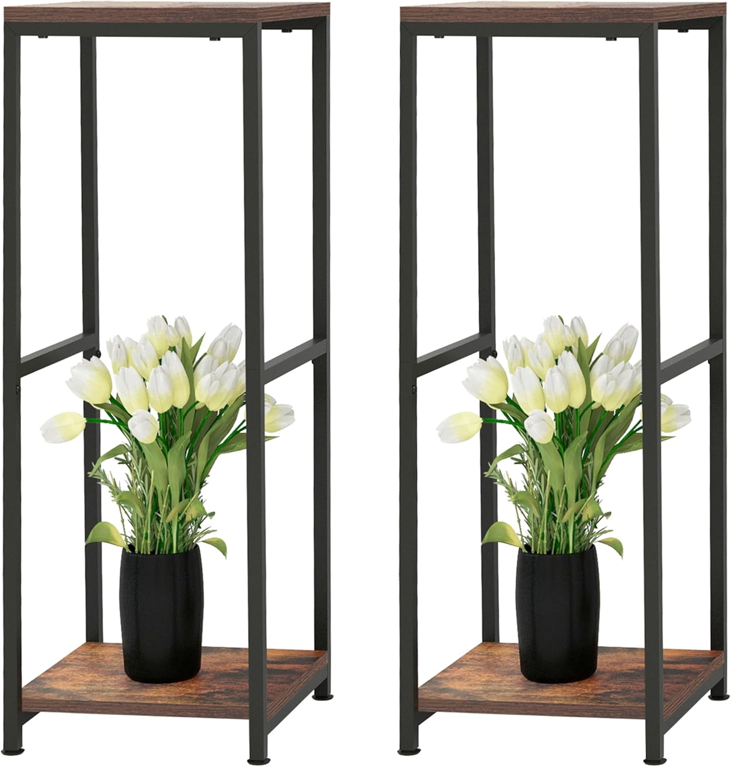 Plant Stand for Indoor, Tall Metal Shelf with Square Wooden Board, 2 ...