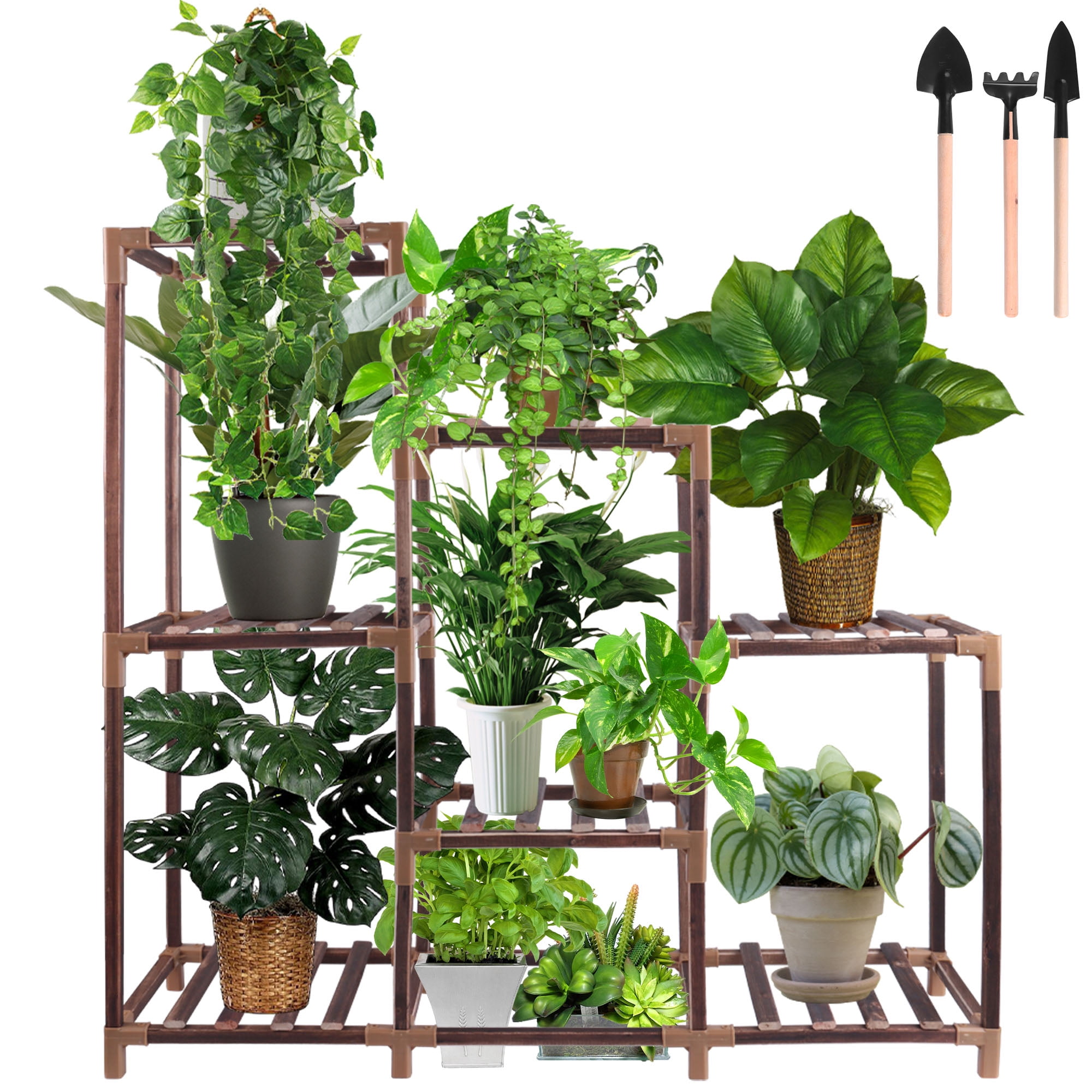Plant Stand Indoor Three Tier Plant Shelf Outdoor Wooden & Plastic 3 ...
