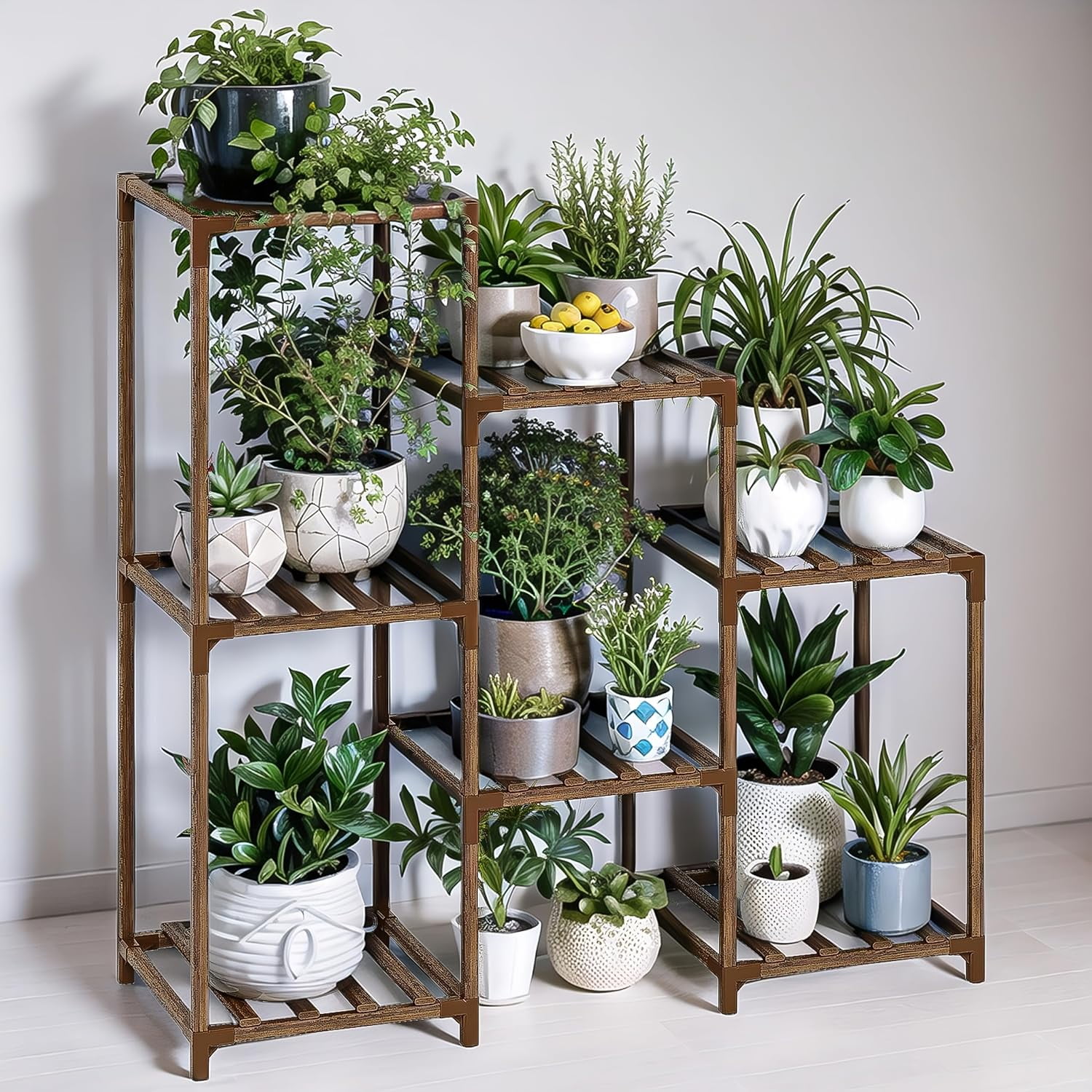Indoor & Outdoor Tiered Wood Plant Stand for Multiple Plants, Corner ...