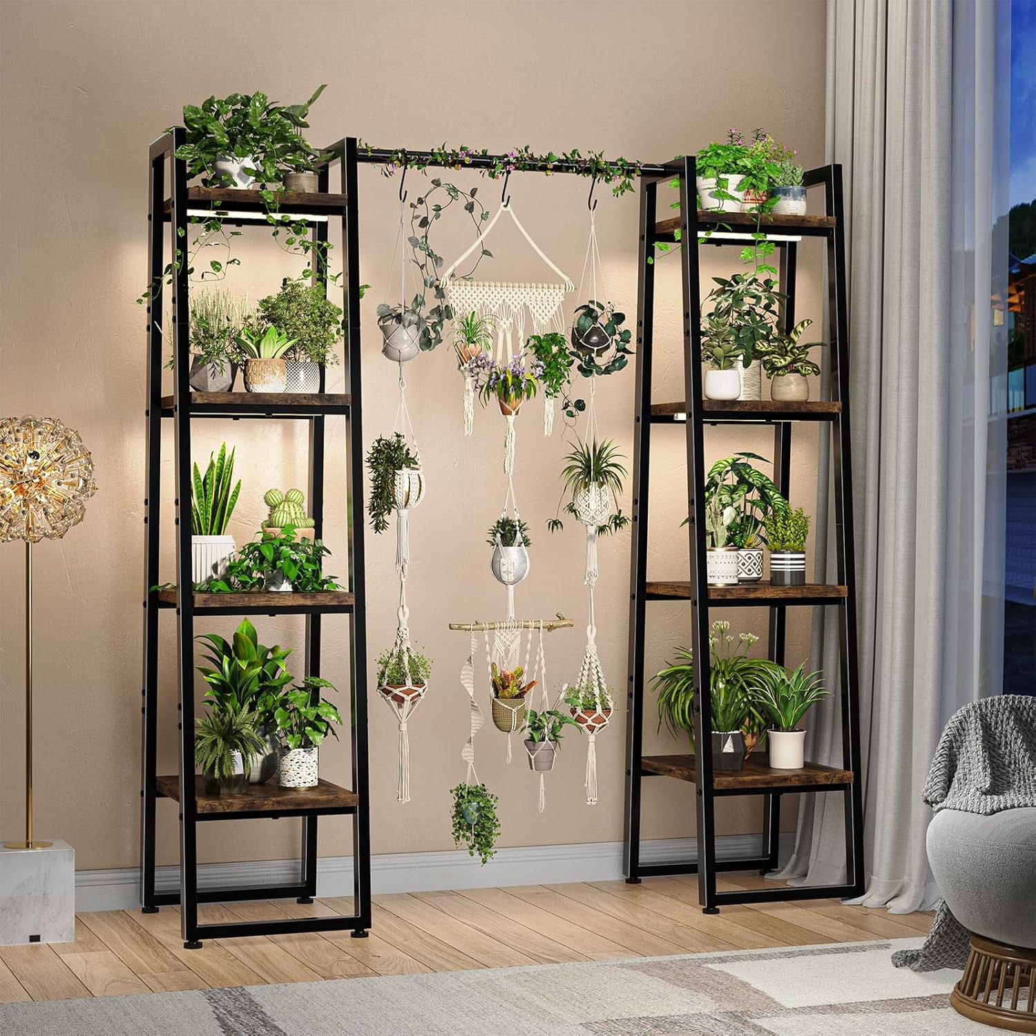 Plant Stand Indoor with Grow Lights, 4 Tier Large Hanging Plant Shelf ...