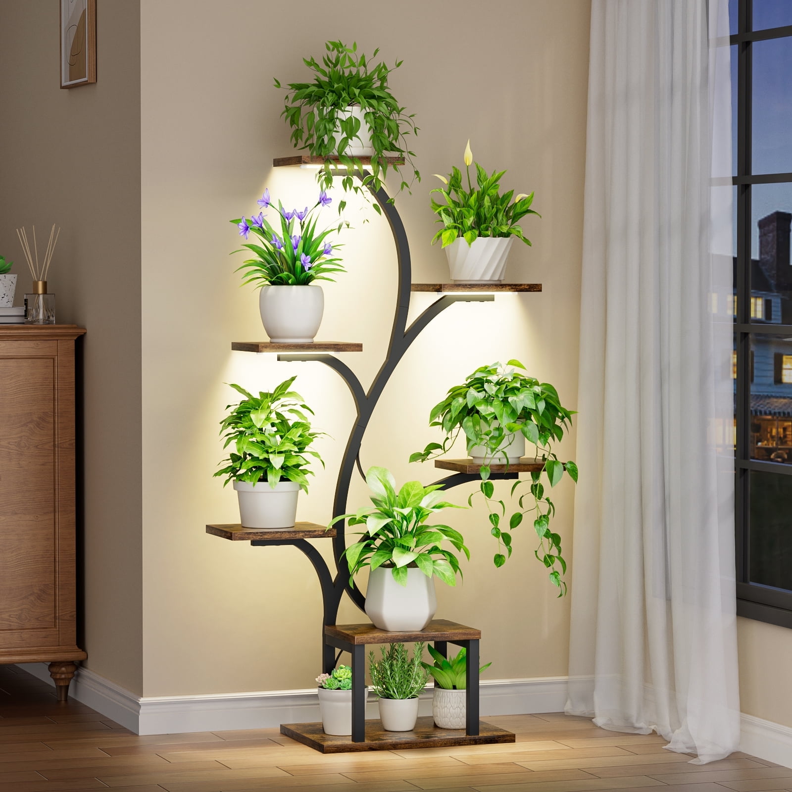 7 Tiered Plant Stand Indoor with Grow Lights, Metal Tree-Shaped Flower ...