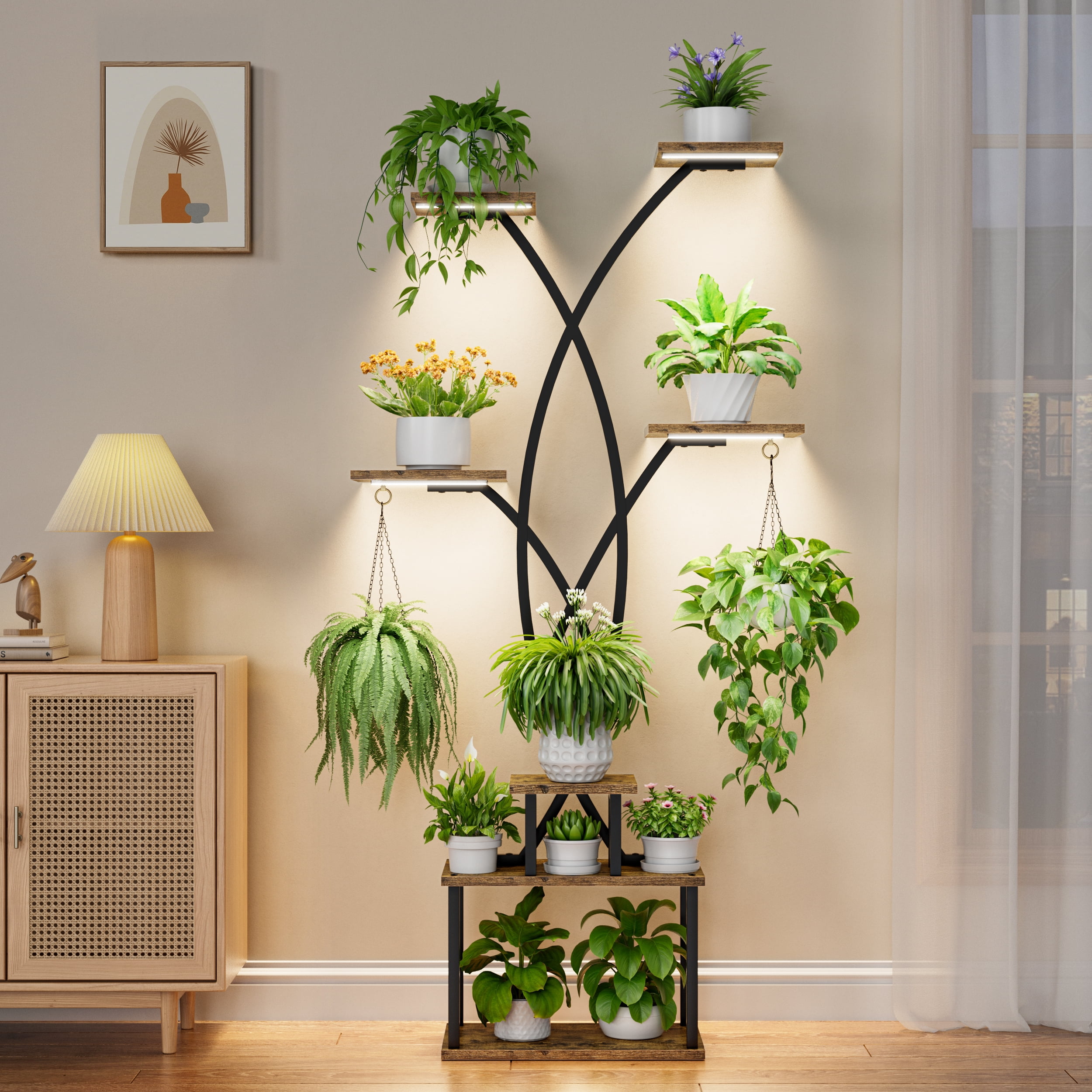 7 Tiered Large Plant Stand Indoor with Grow Lights, 66" Tall Tree ...