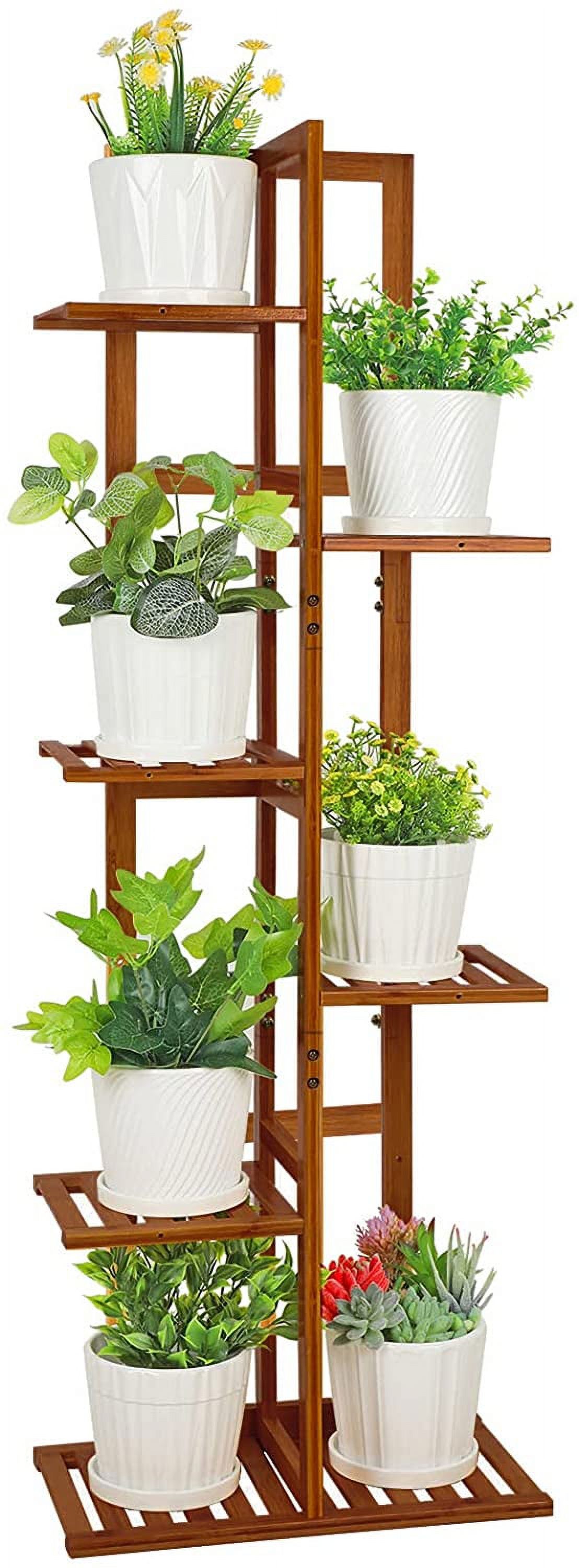 Magshion Bamboo 2 Tier Tall Plant Stand Pot Holder Small Space Table ...