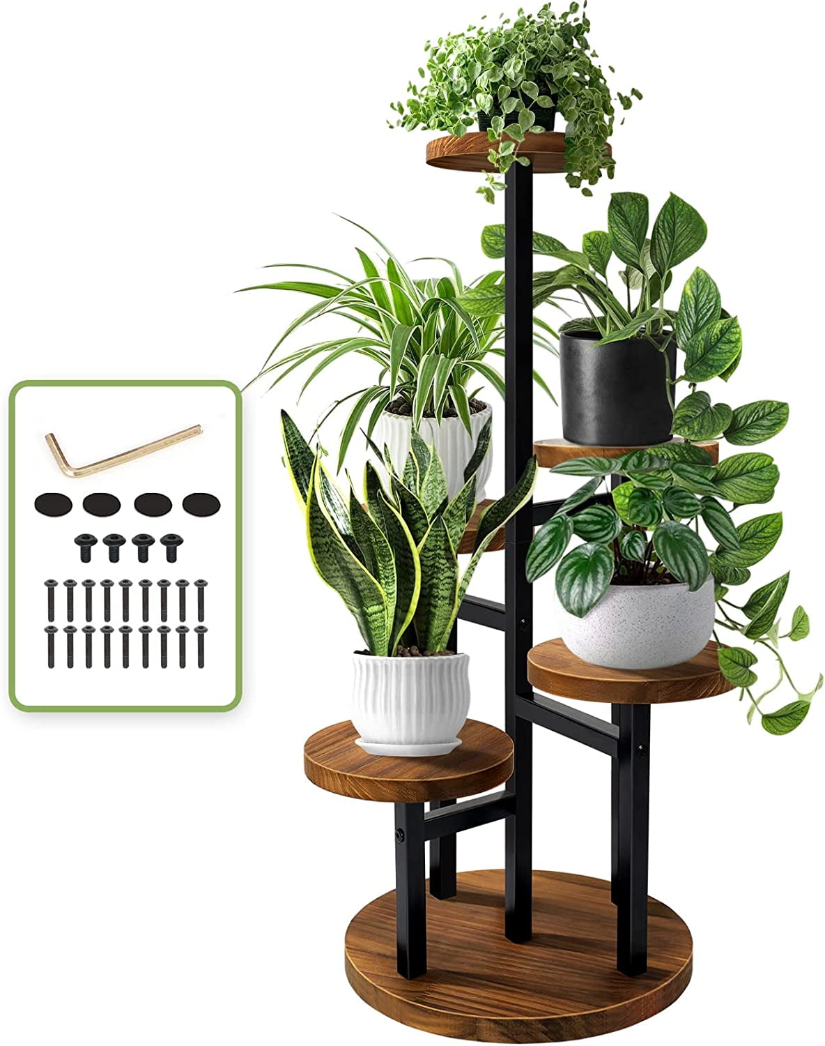 Plant Stand, Tall Metal Wood Shelf Holder for Indoor, Outdoor Display ...