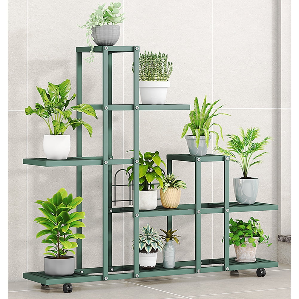 Plant Stand With Wheels, Metal Tiered Plant Stand Flower Display Stand ...