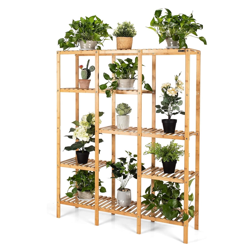 Plant Stand indoor, Bamboo Utility Shelf, Wood Outdoor Tiered Plant ...