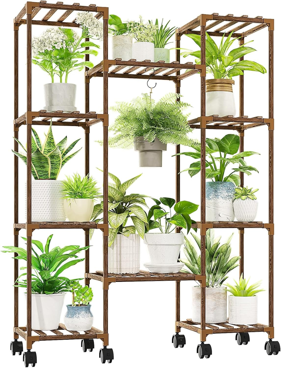 Plant Stand with Wheels Outdoor Indoor Hanging Plant Shelf for Multiple ...