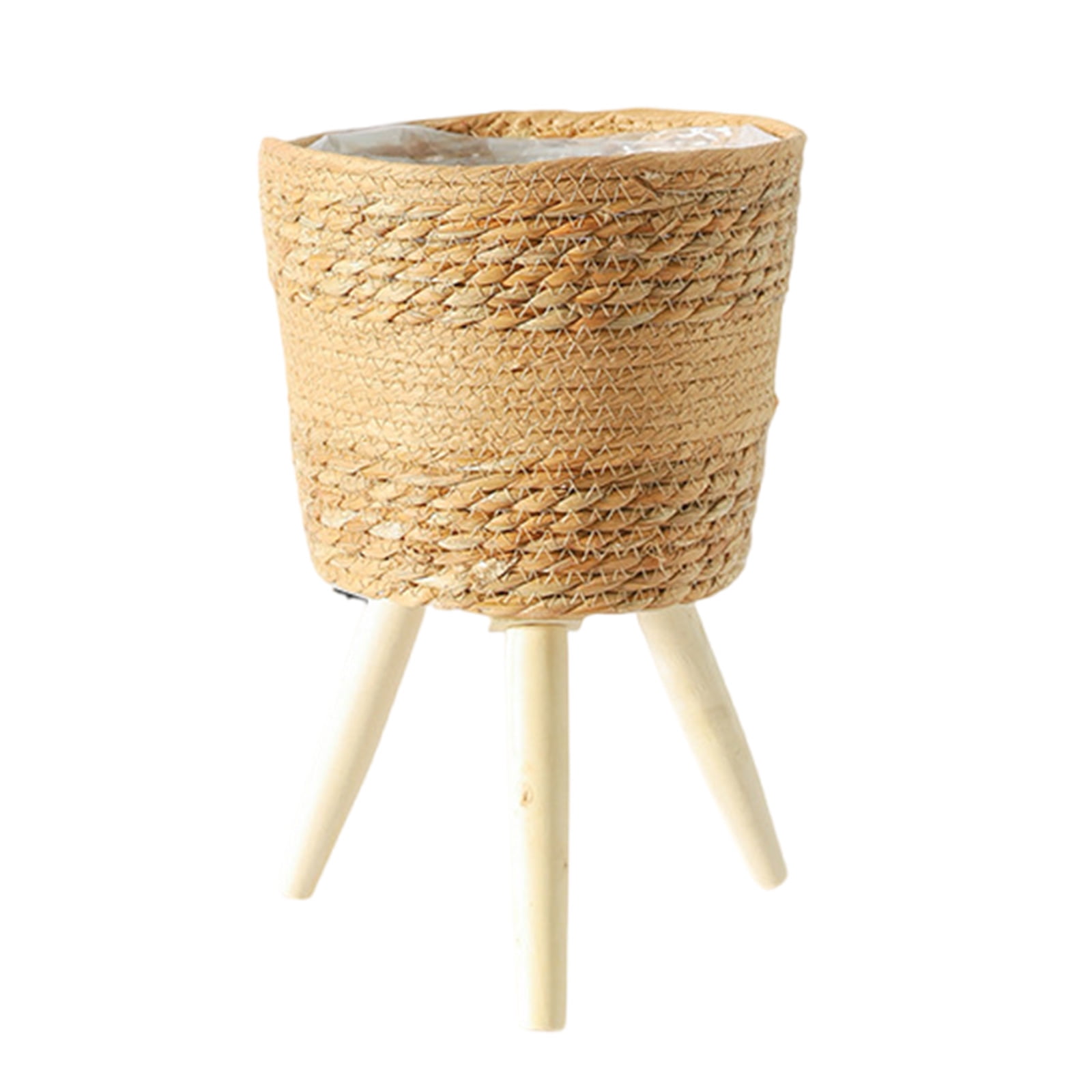 Plant Stand with Wooden Leg Support Cattail Flowerpots Storage Shelf ...