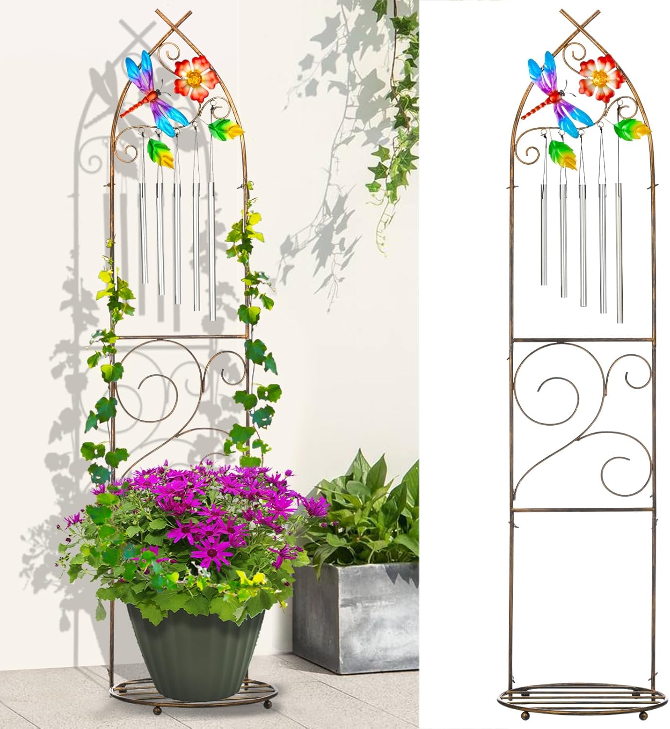 Plant Stands with Garden Trellis, 48” Metal Standing Wind Chimes Plant ...