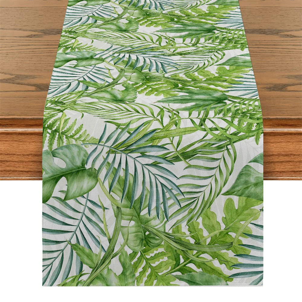 Plant Style Green Palm Leaves Table Flag Rainforest Plant Table Runner ...