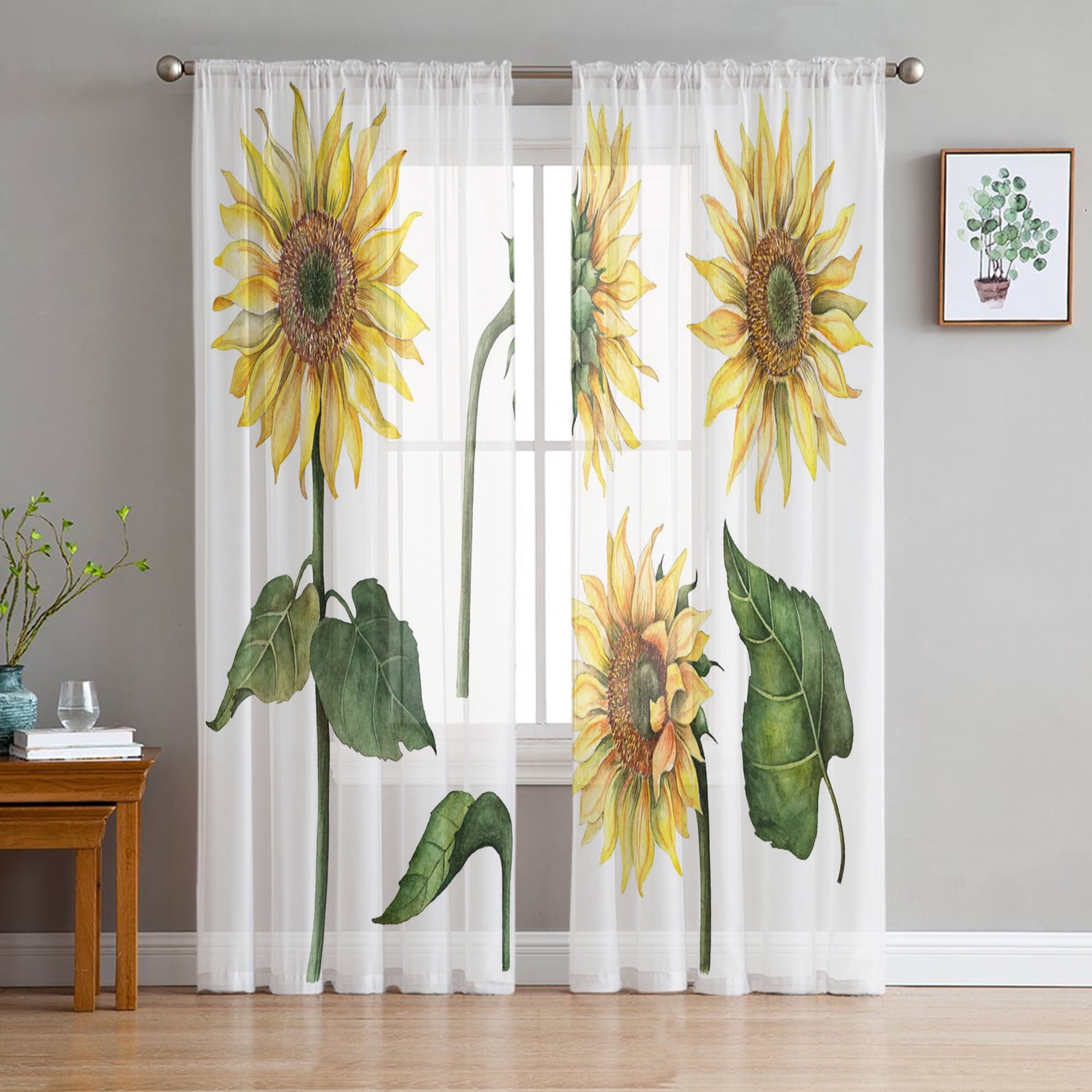 Plant Sunflower Tulle Sheer Window Curtains for Living Room the Bedroom ...