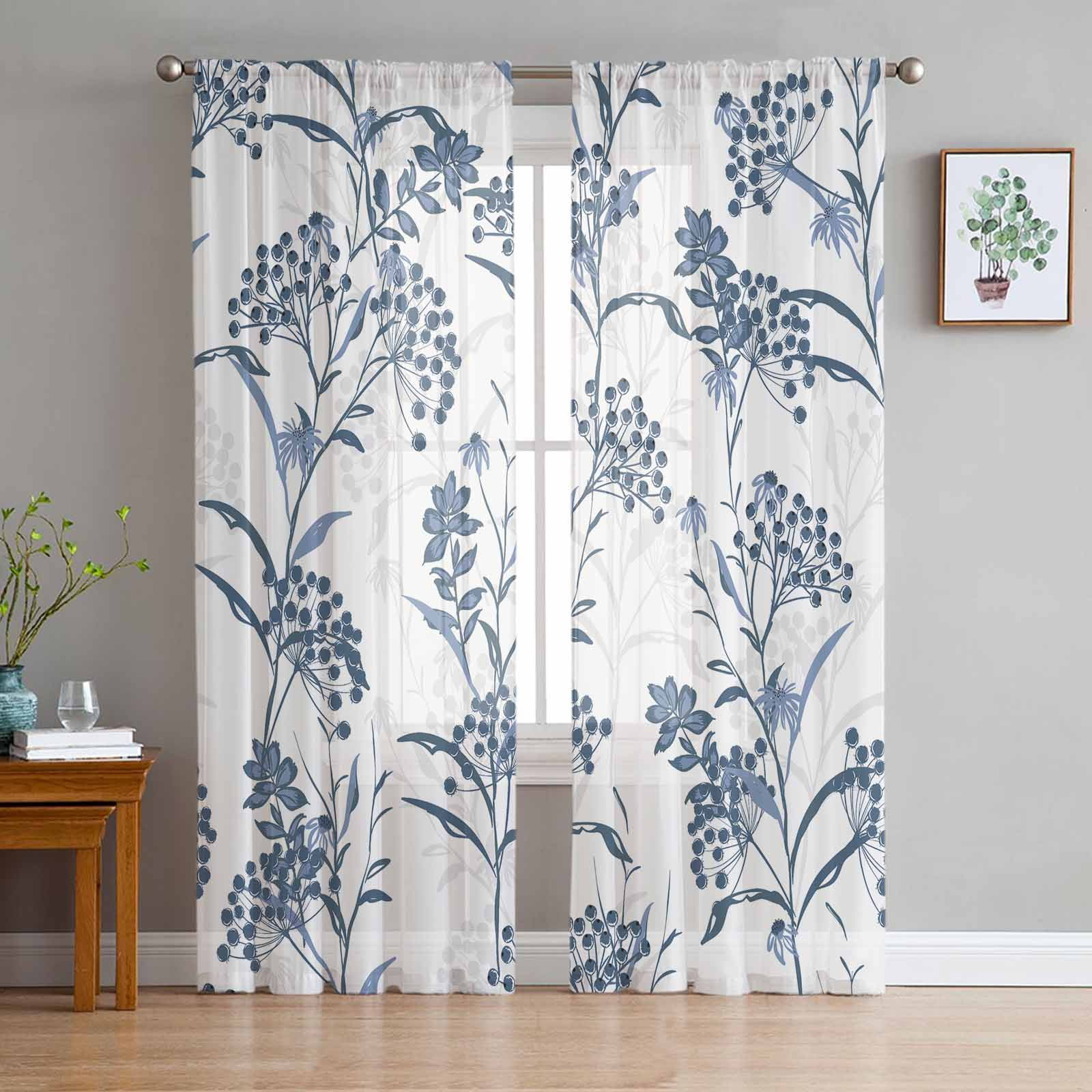 Plant Texture Fruit Blue Sheer Curtains for Living Room ration Window ...