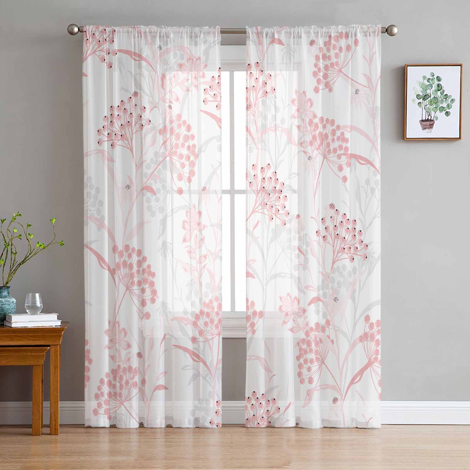 Plant Texture Fruit Pink Tulle Sheer Curtain Living Room Adults Bedroom ...