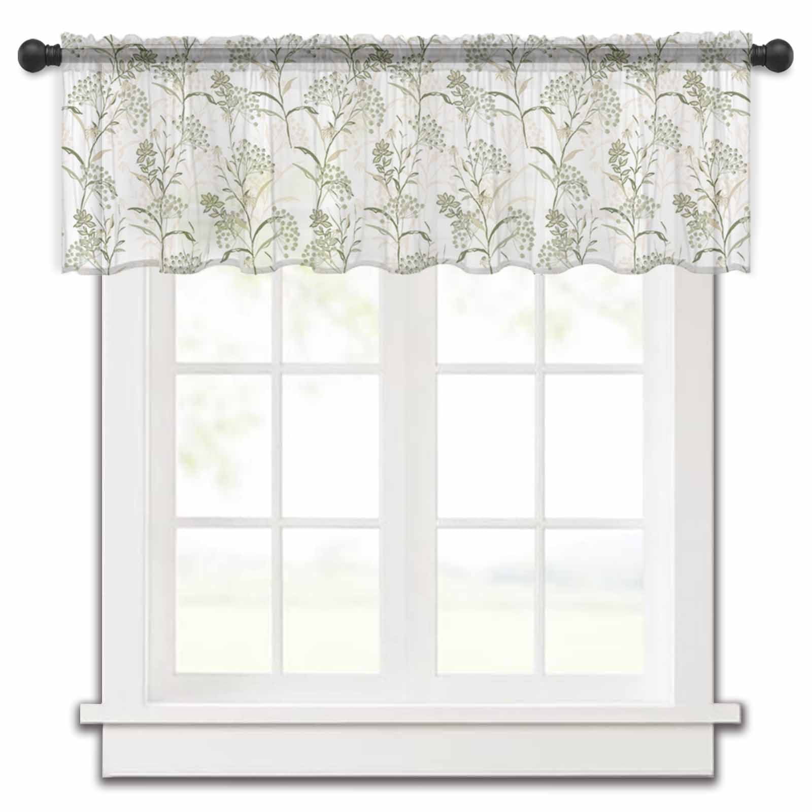 Plant Texture Fruit Sage Green Kitchen Sheer Curtains Tulle Short ...