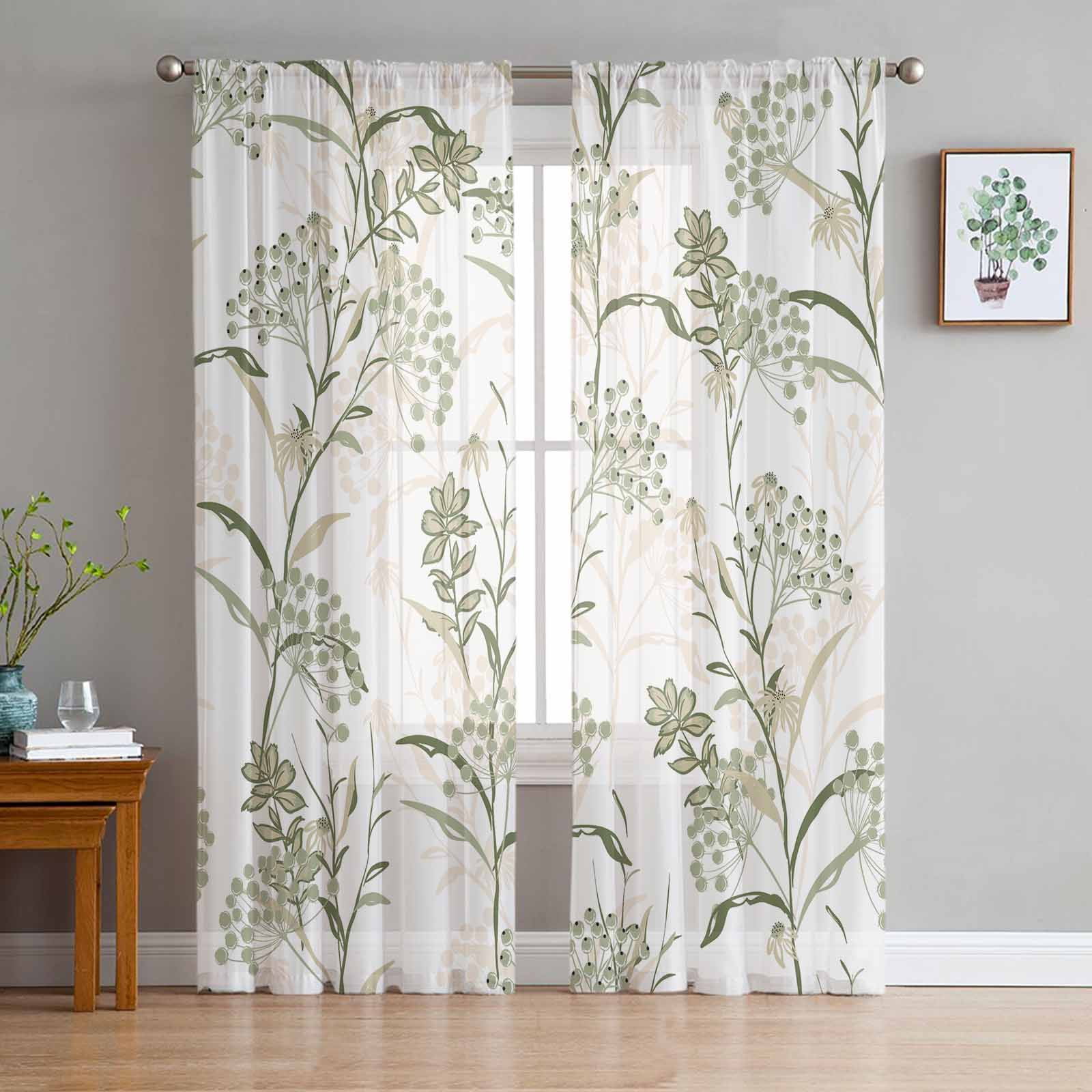 Plant Texture Fruit Sage Green Sheer Curtains for Kids Bedroom Living ...