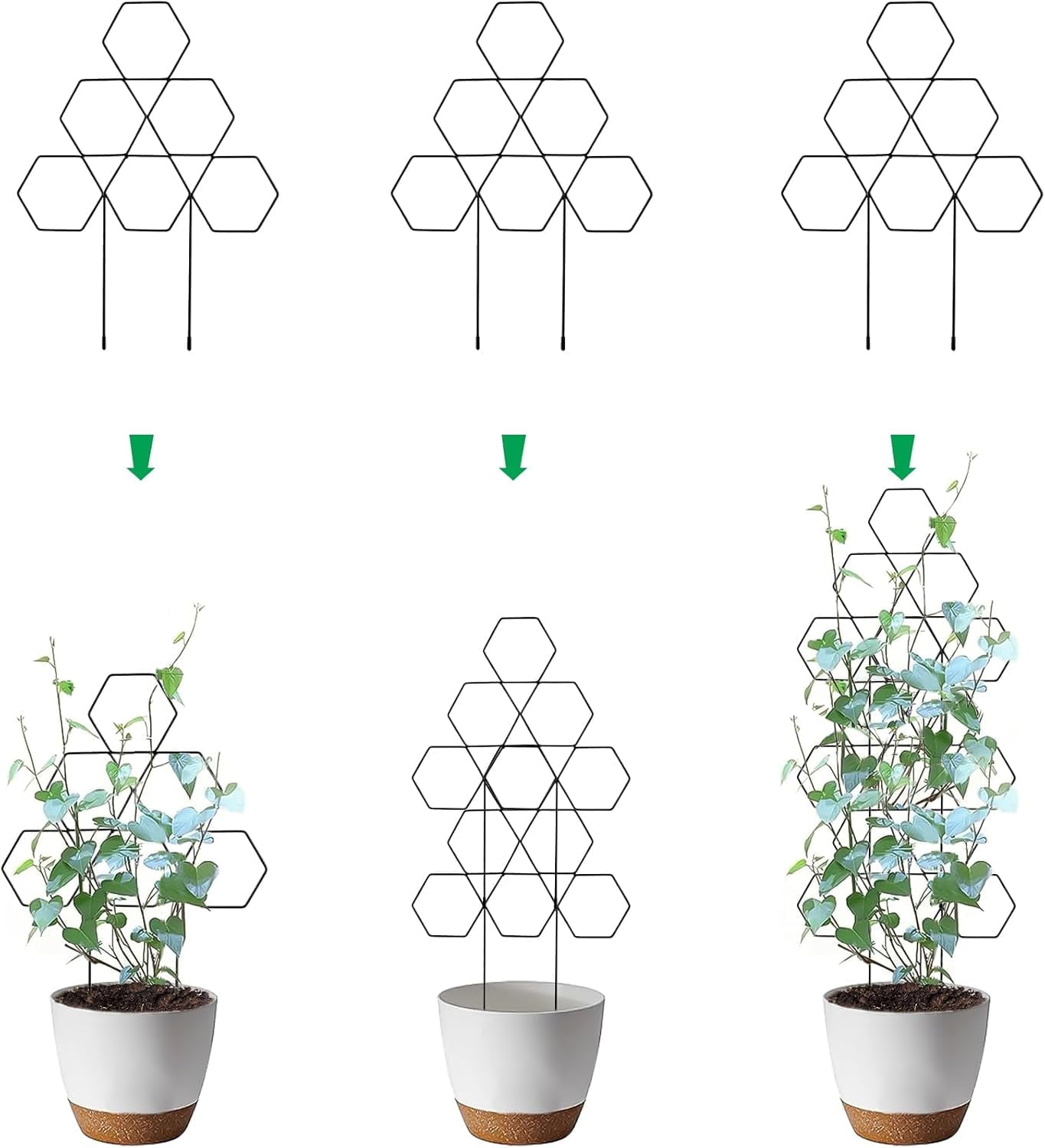 Plant Trellis for Climbing Plants Indoor 3 Pack Stackable Outdoor DIY Metal Trellis for Potted ...