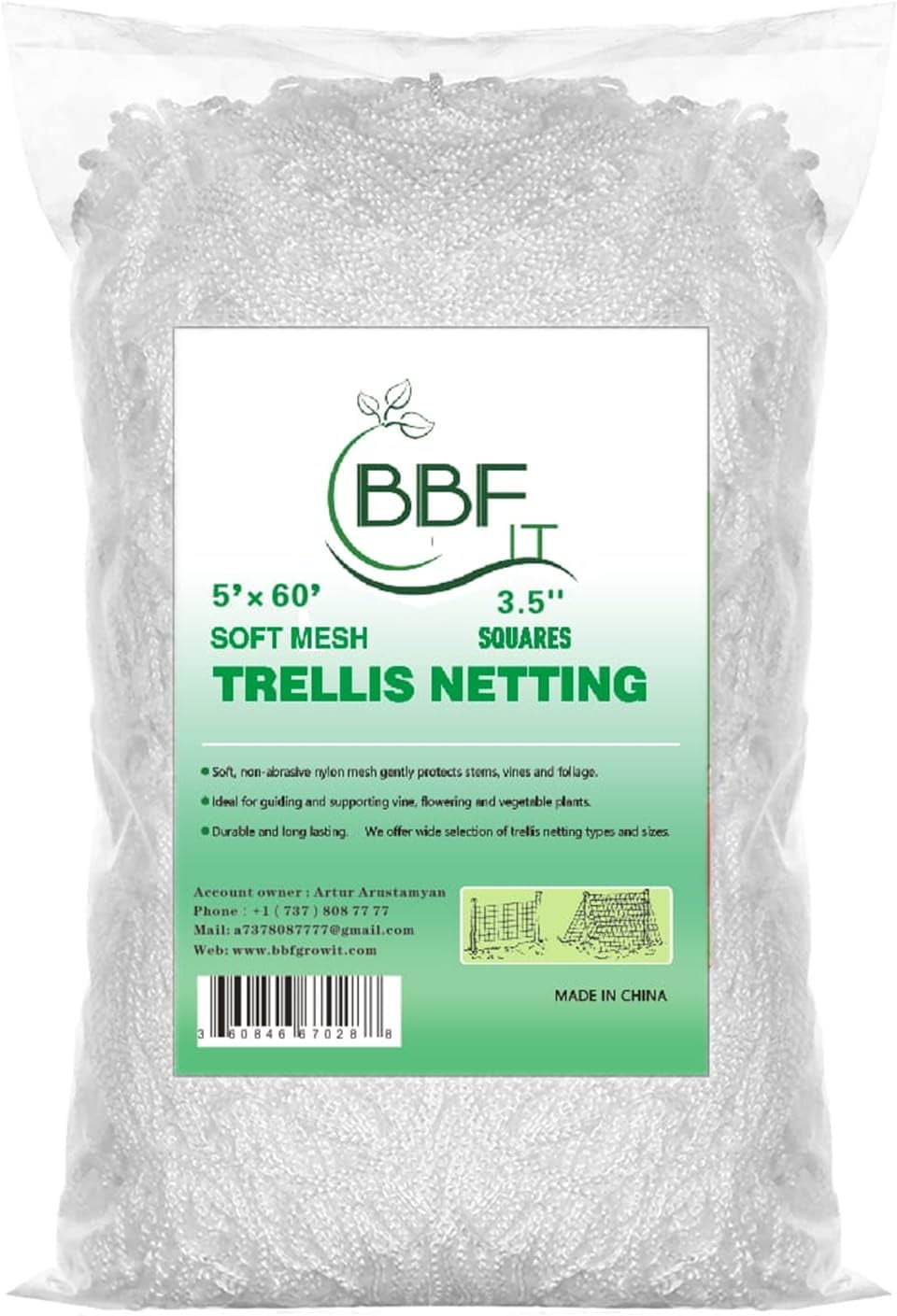 Plant Trellis Netting 5 * 60FT 3.5 Mesh Heavy-Duty Polyester Grow Net ...