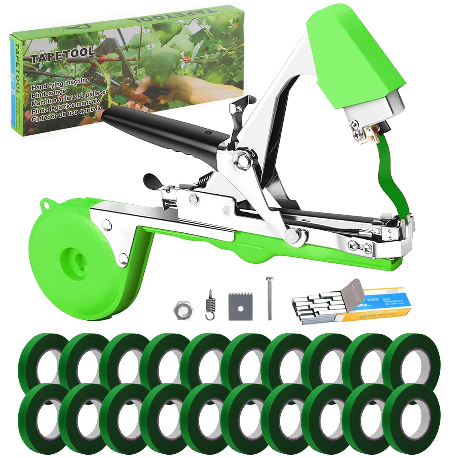 Plant Tying Machine, Garden Tapetool Tapener with 20 Rolls Green Tape ...