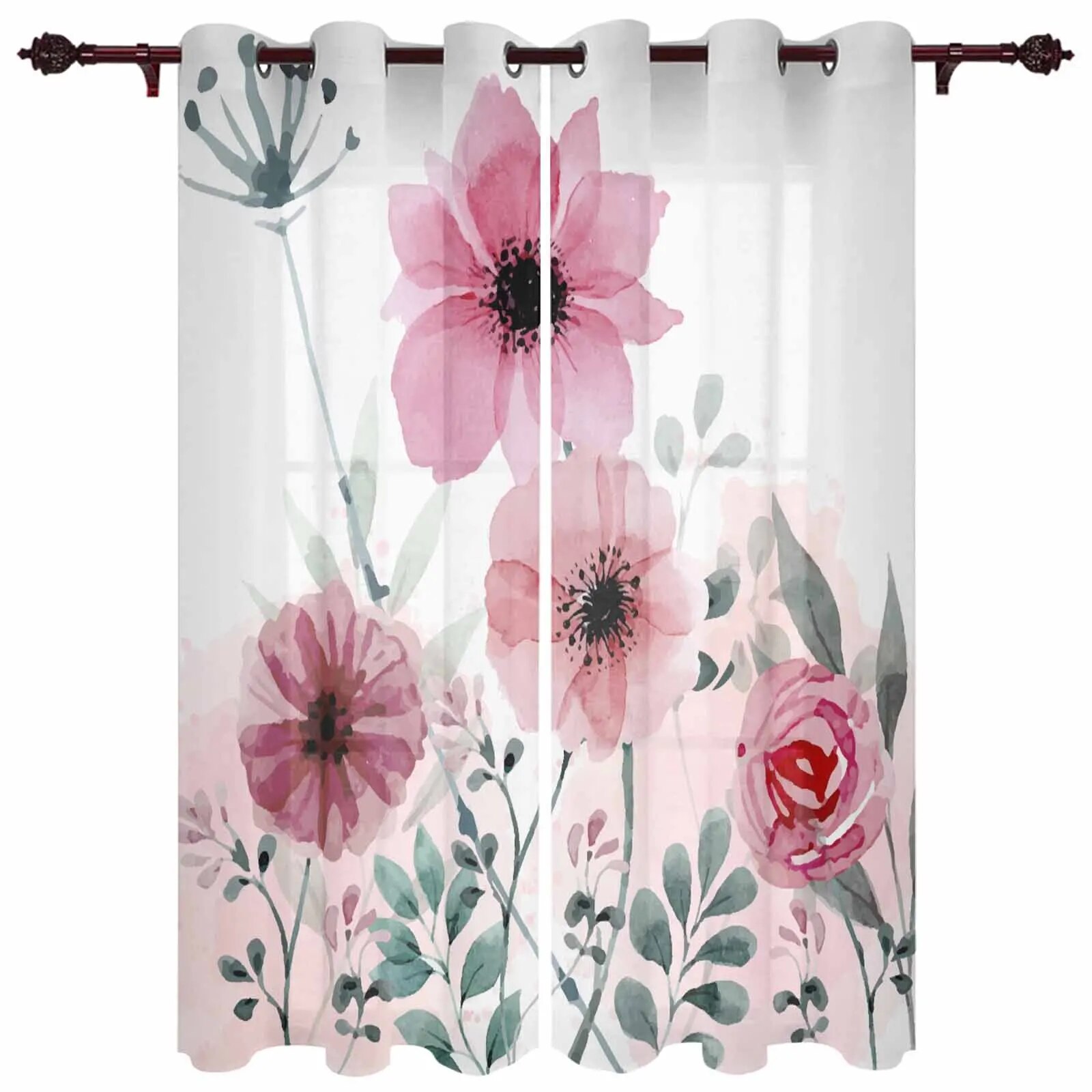 Plant Watercolor Nature Modern Hall Curtains for Living Room Bedroom ...