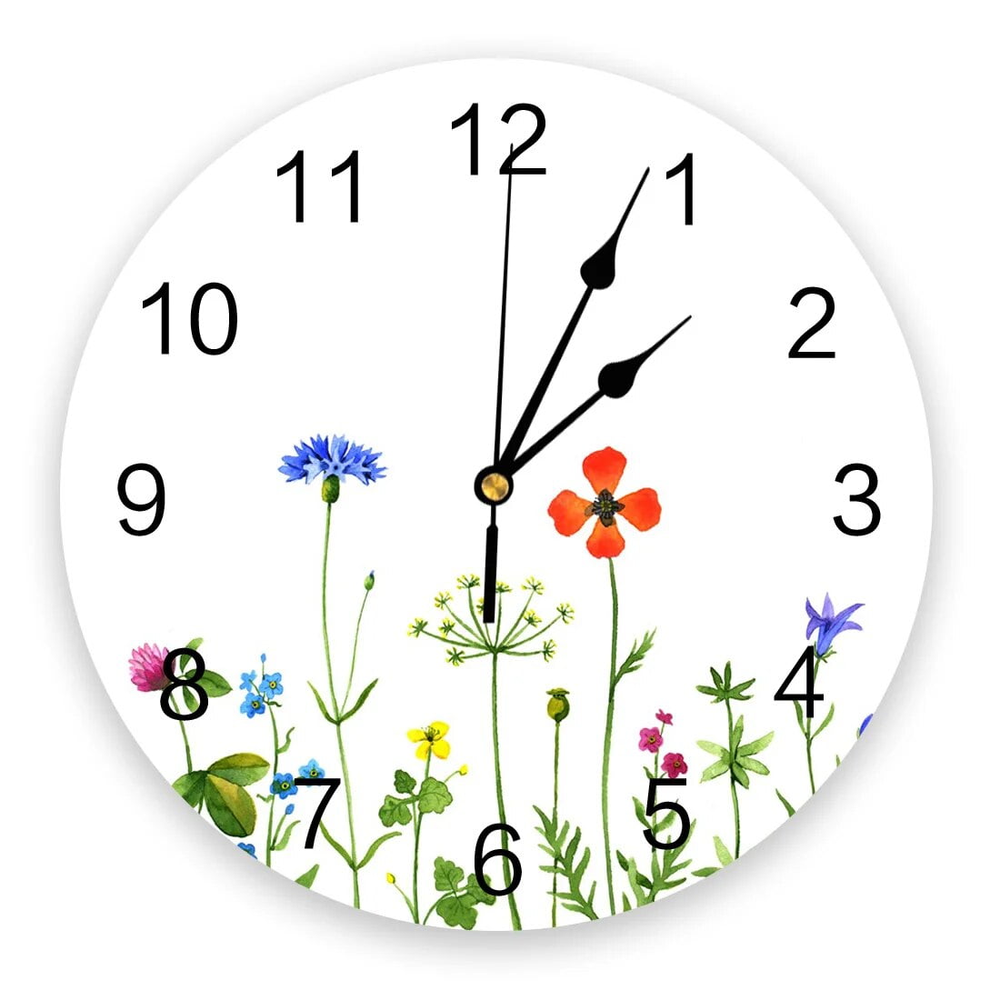 Plant Wildflower Watercolor Wall Clocks Silent Home Cafe Office Wall ...
