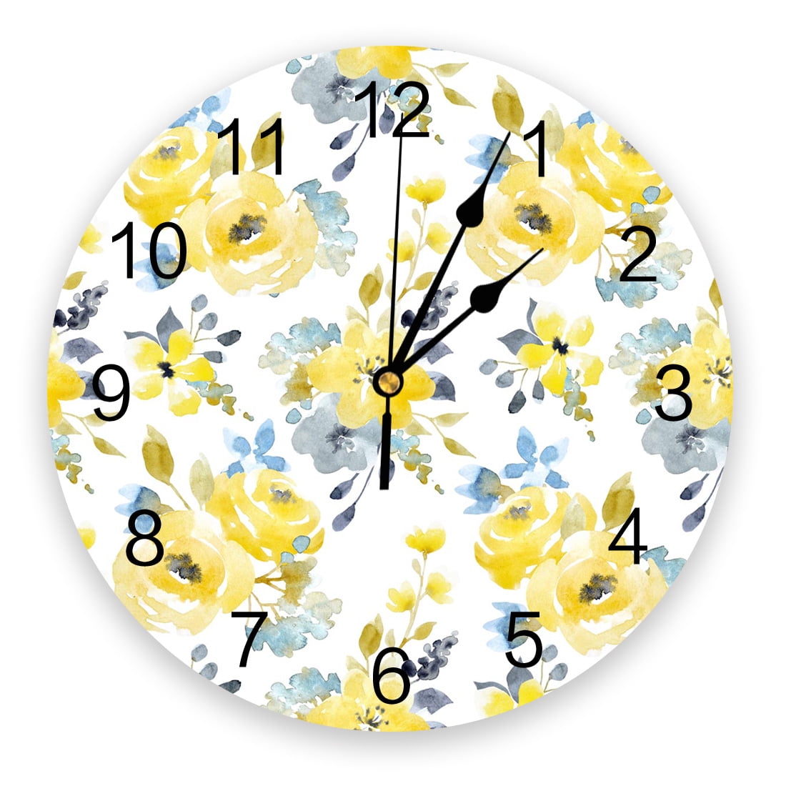Plant Yellow Watercolor Flowers 3D Wall Clock Modern Design Living Room ...