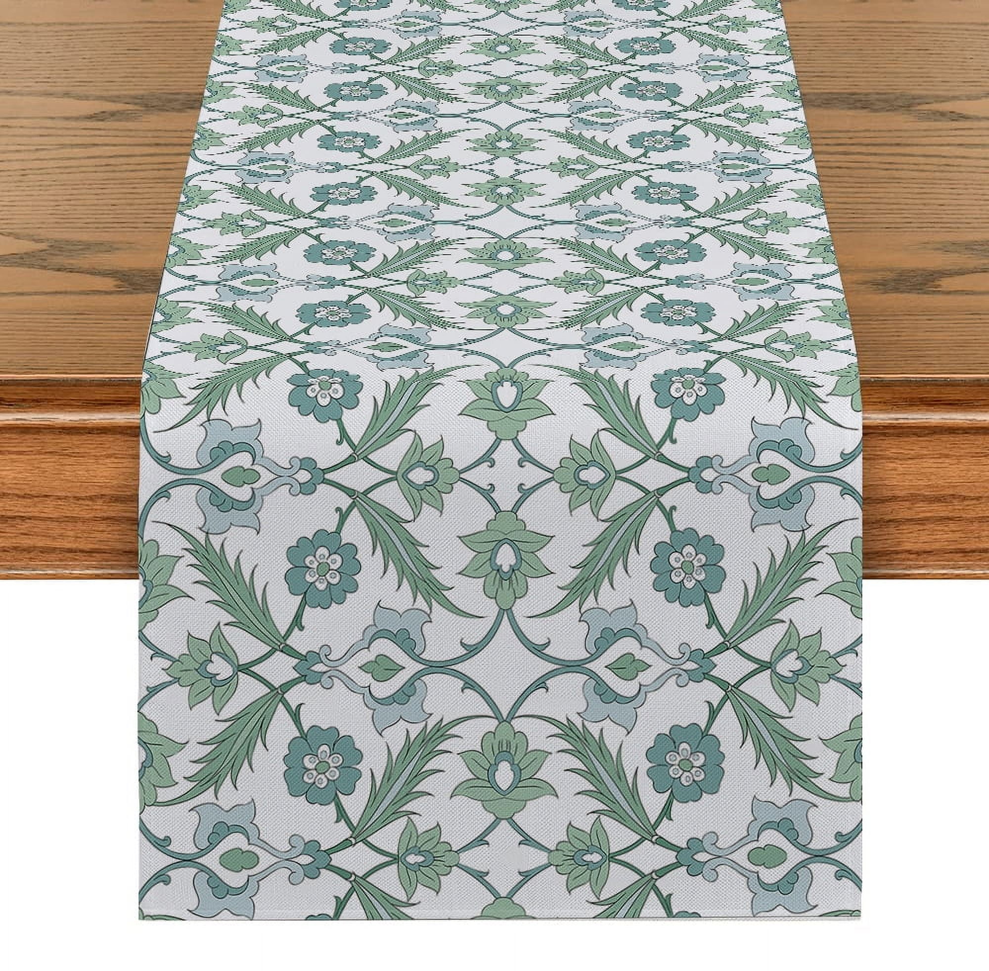 Plant and Flower Geometry Table Runner Kitchen Dining Table ration for ...