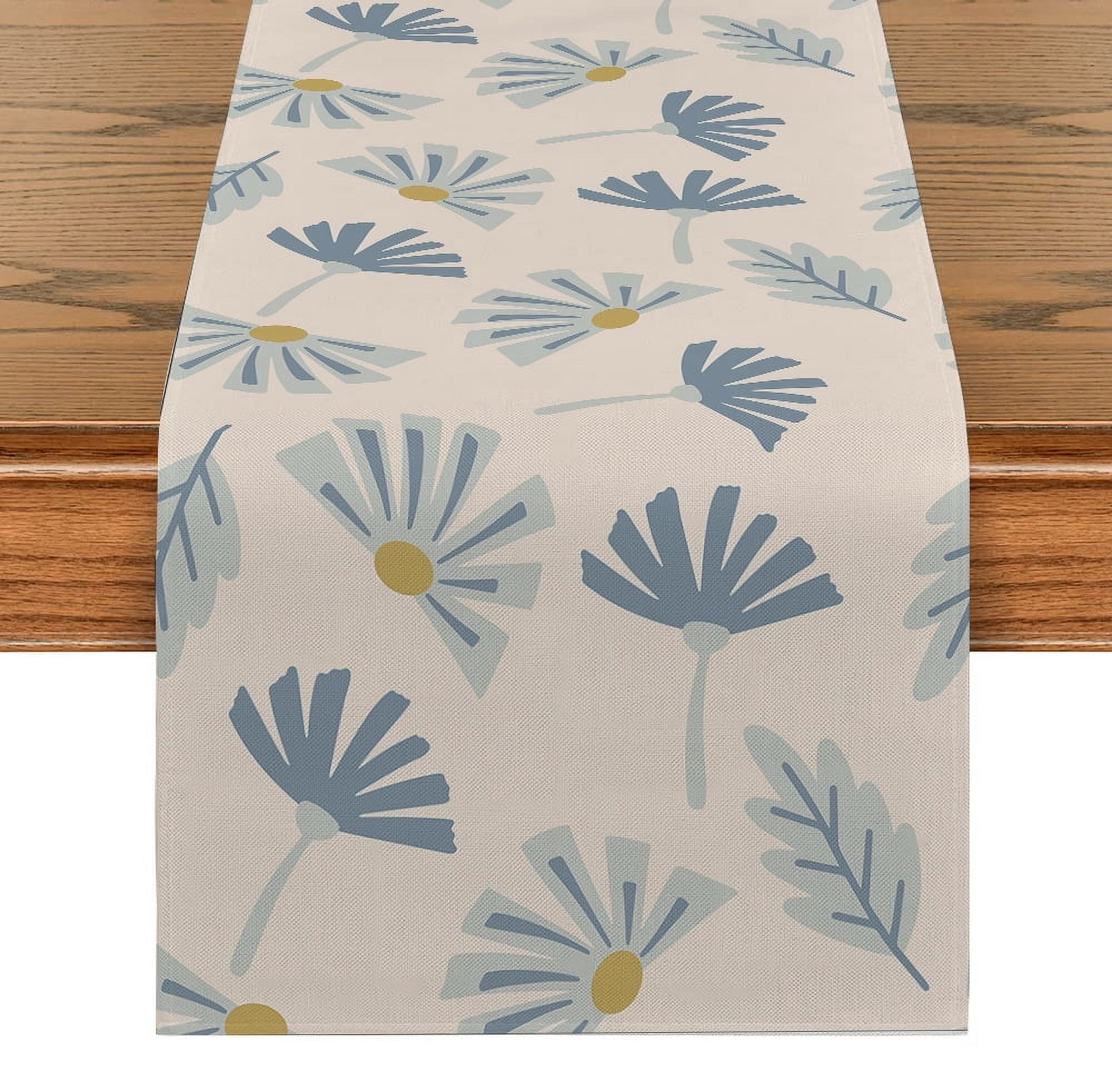 Plant and Flower Geometry Table Runner Kitchen Dining Table ration for ...