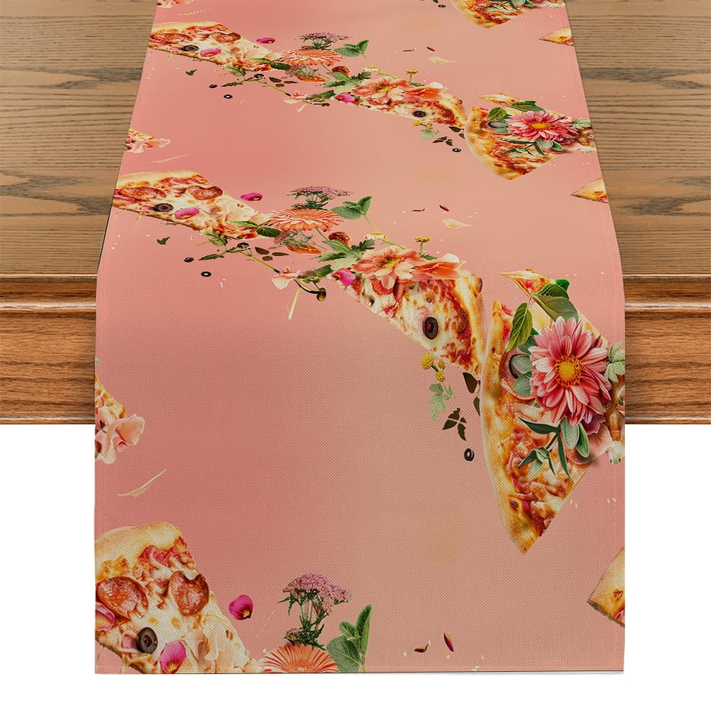 Plant and Flower Pizza Table Runners Kitchen Table ration Washable ...