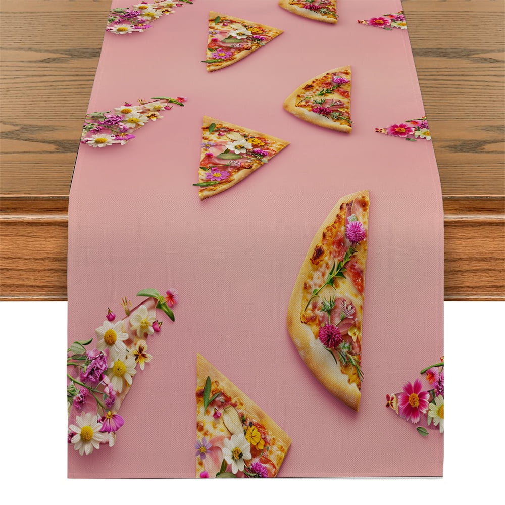 Plant and Flower Pizza Table Runners Kitchen Table ration Washable ...
