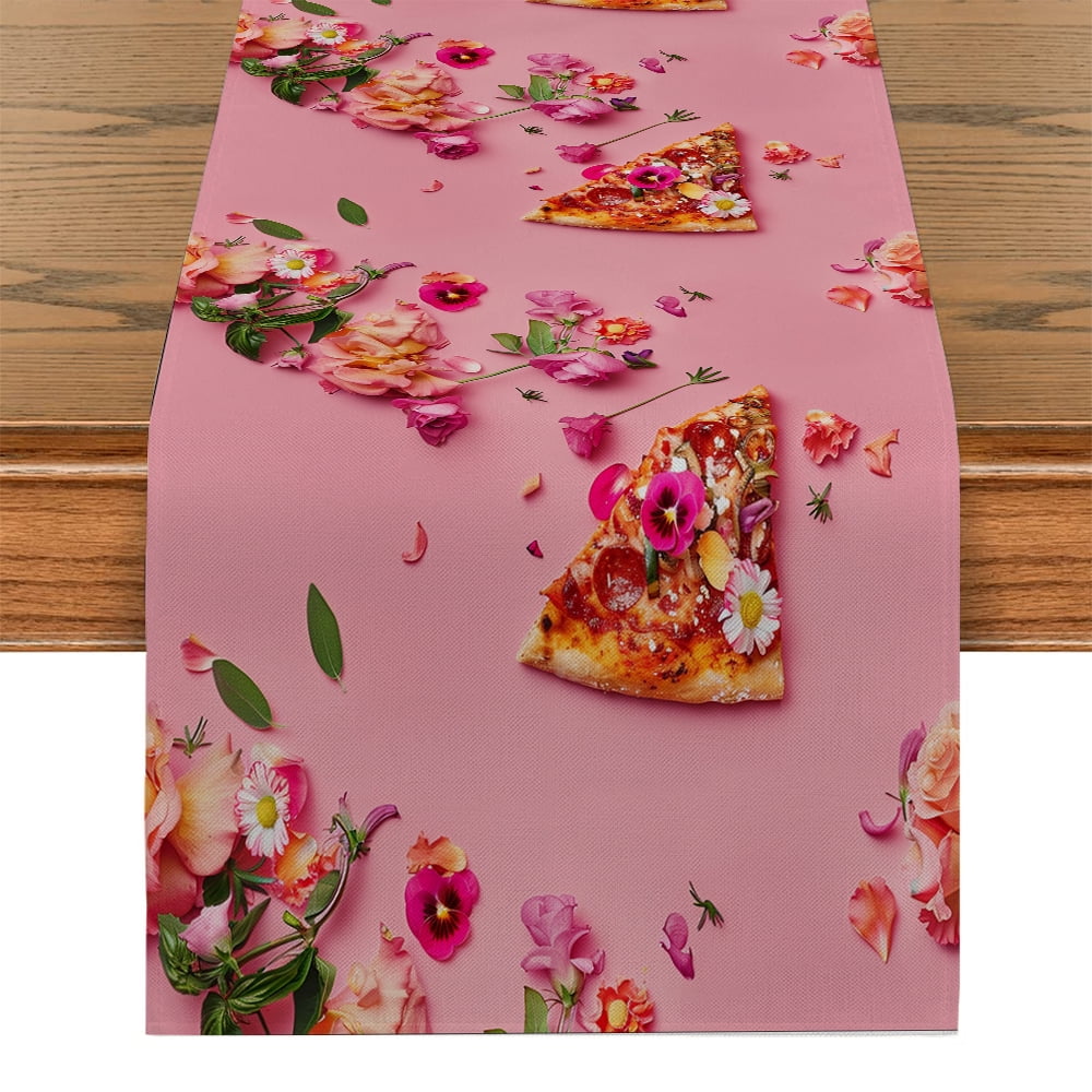 Plant and Flower Pizza Table Runners Kitchen Table ration Washable ...