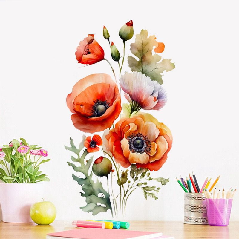 Plant flower decals, watercolor flower decals, flower wall stickers ...