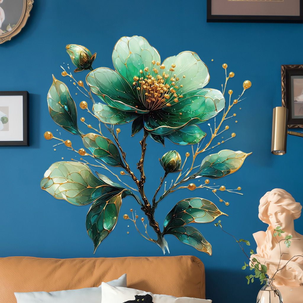 Plant green leaf stickers, golden flower stickers, wall stickers ...