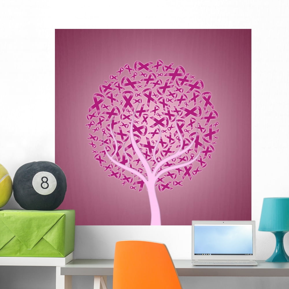 Plant with Pink Ribbon Wall Mural by Wallmonkeys Peel and Stick Graphic ...