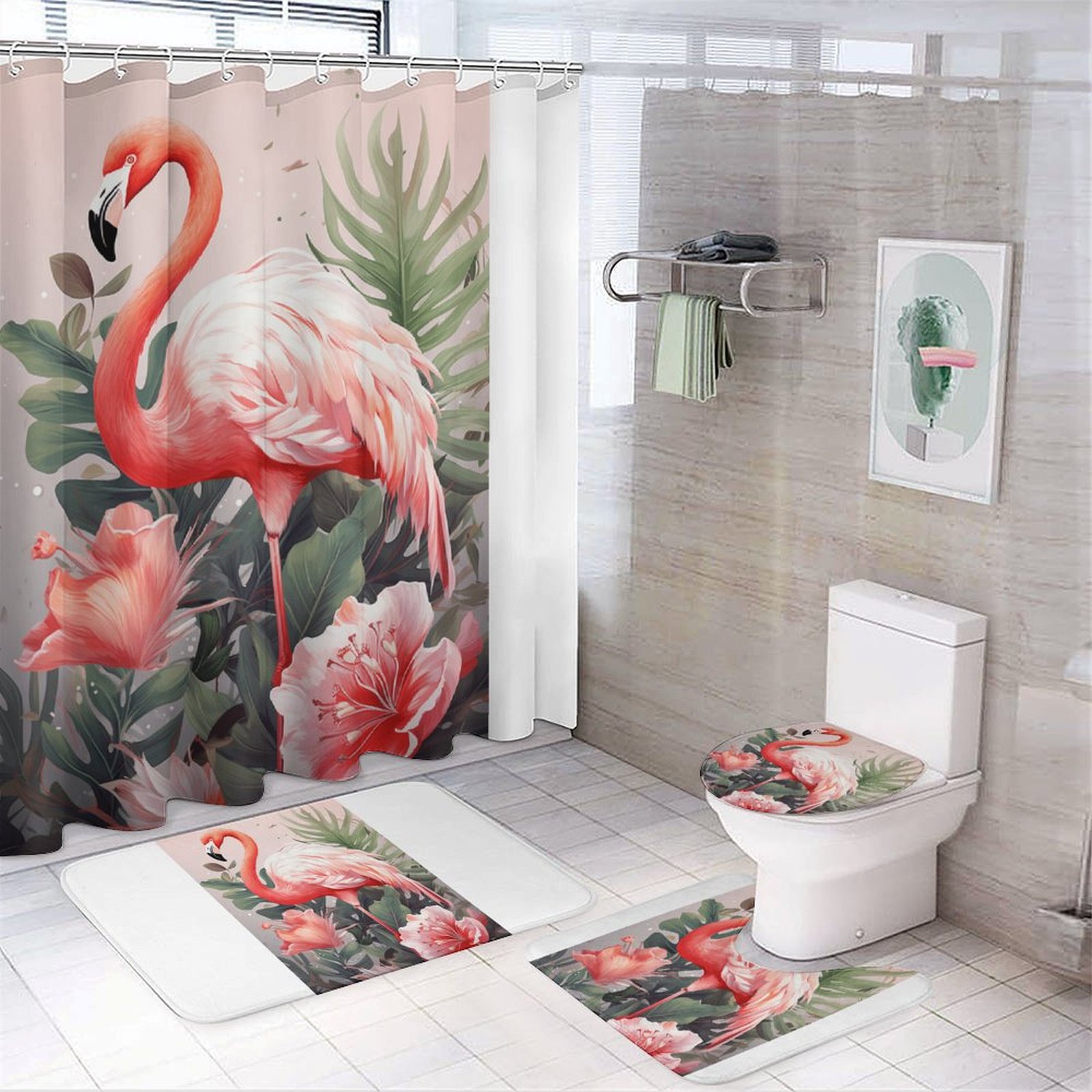 Planta Tropical Pájaro Ardiente 4 Pcs Shower Curtain Set with Rug ...