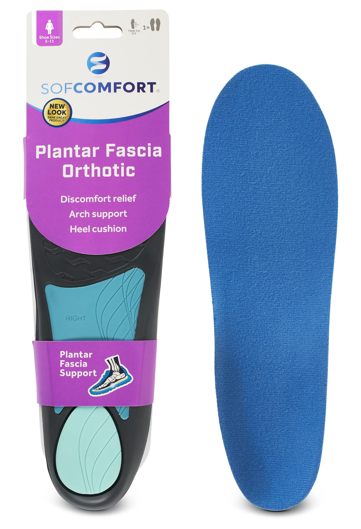 Sof Comfort Plantar Fascia Orthotic Women's Insole, Size 5-11 Trim-to ...