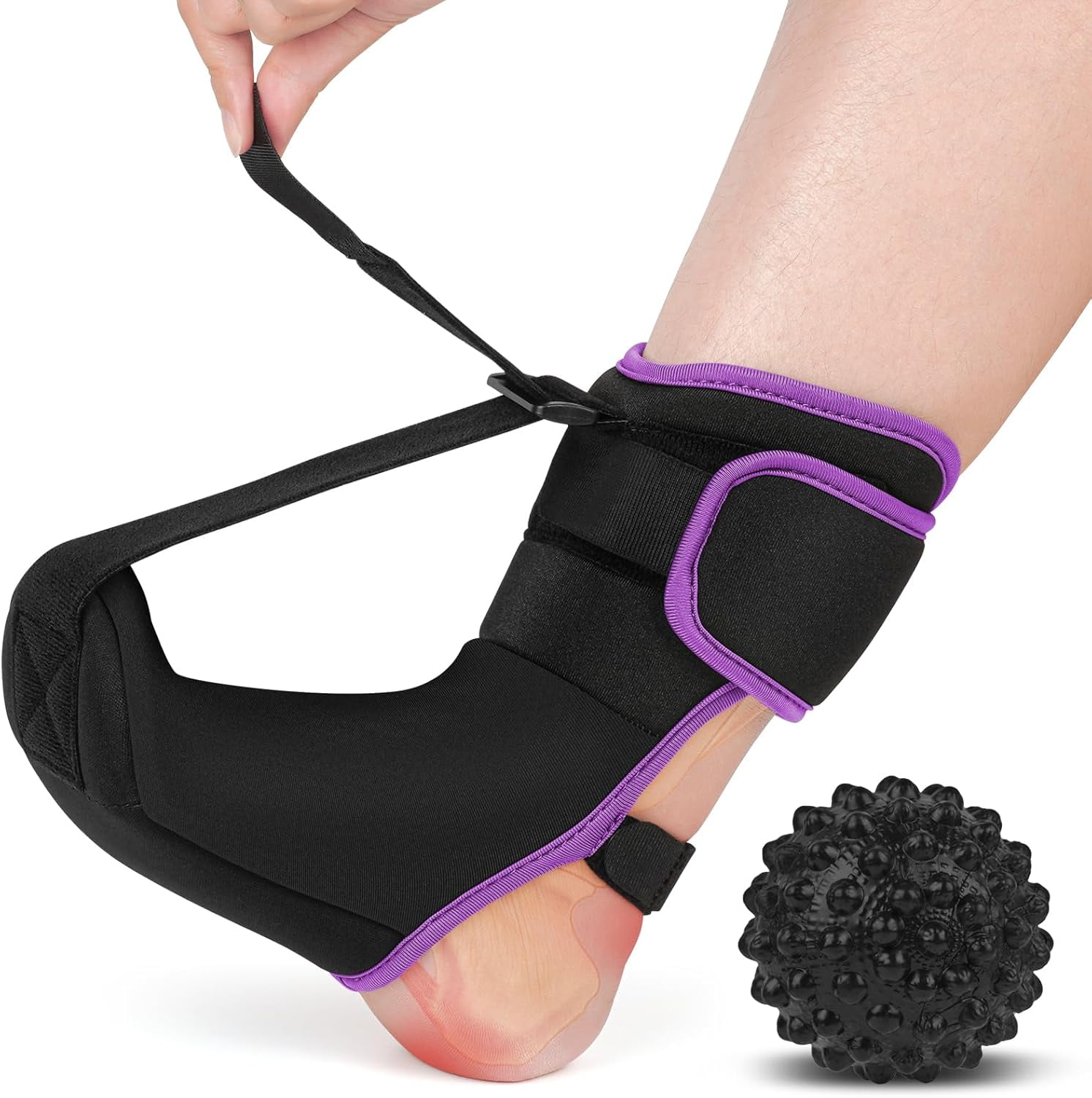 Plantar Fasciitis Night Splint Sock with Massage Ball for Tension Relief, Alleviate Pain from ...