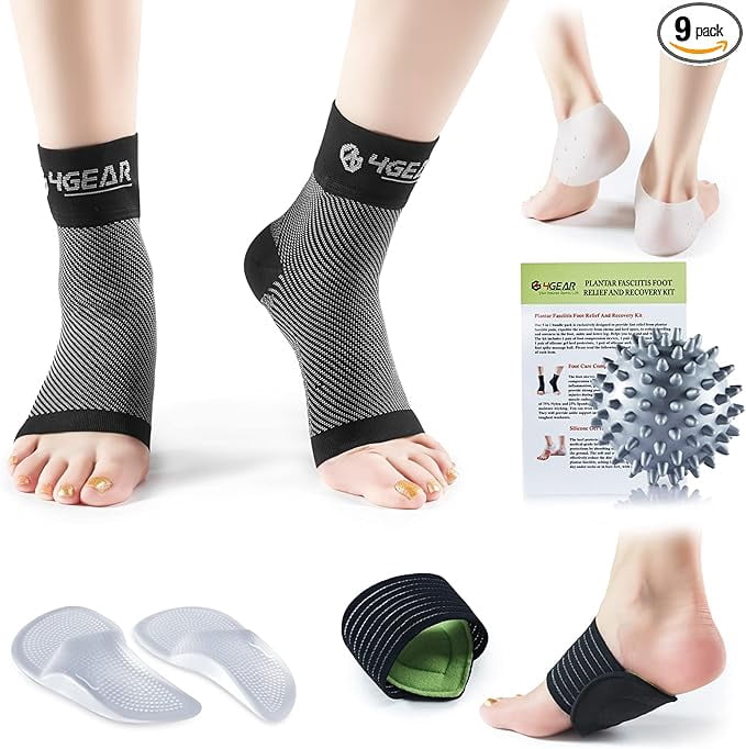 Plantar Fasciitis Pain Relief Recovery Kit - 9 PCs - Foot Compression ...