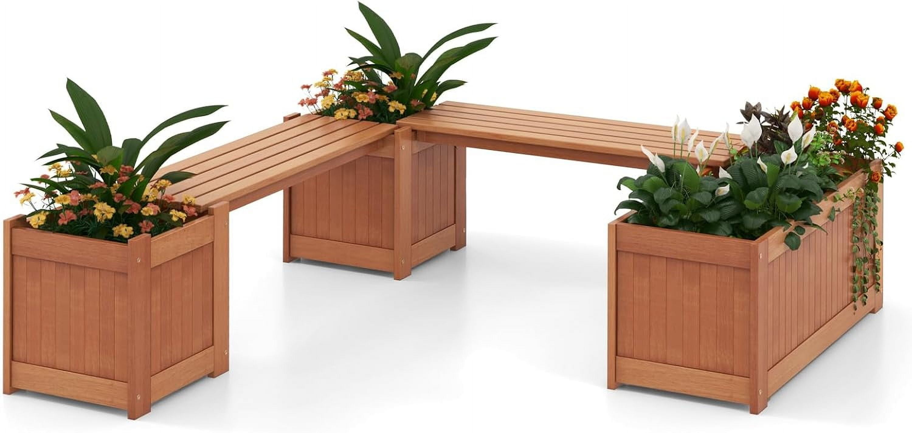 Planter Box Bench Outdoor, Wood Patio Bench Wooden Raised Garden Bed ...