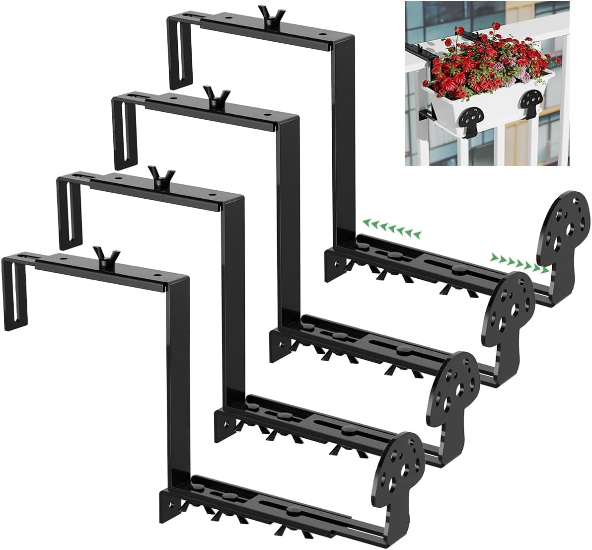 Heavy Duty Adjustable Planter Box Brackets for Deck Railings, Anti-Rust ...